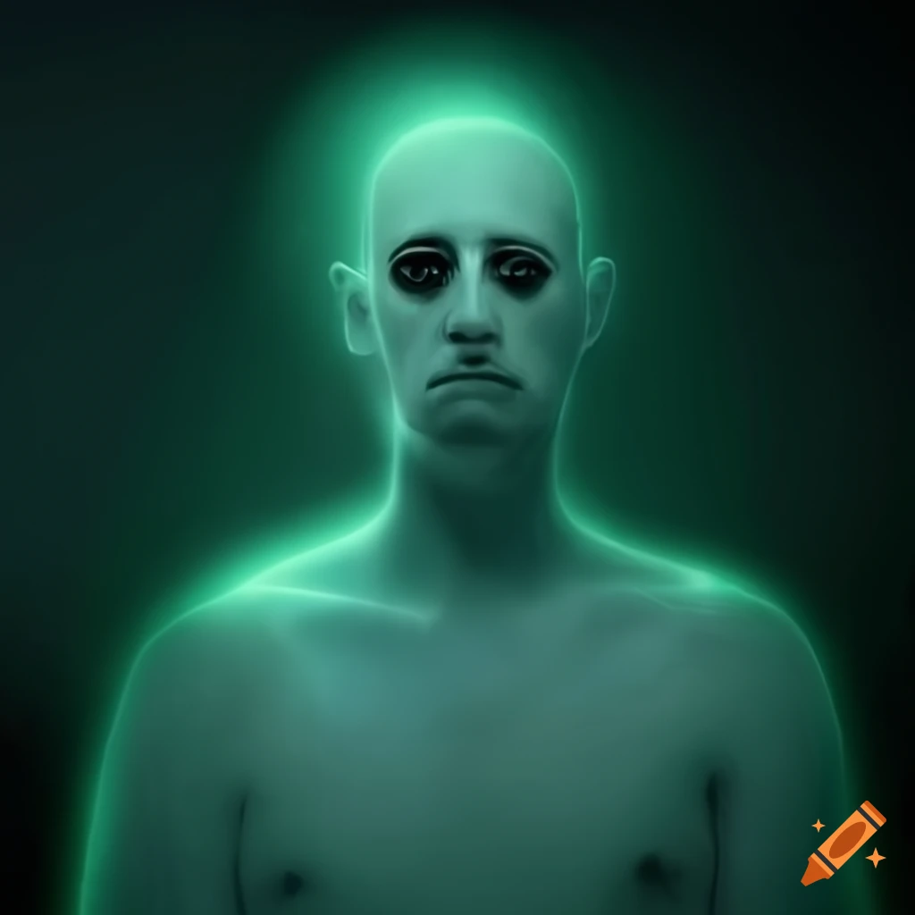 Green mist surrounding a ghostly male figure on Craiyon