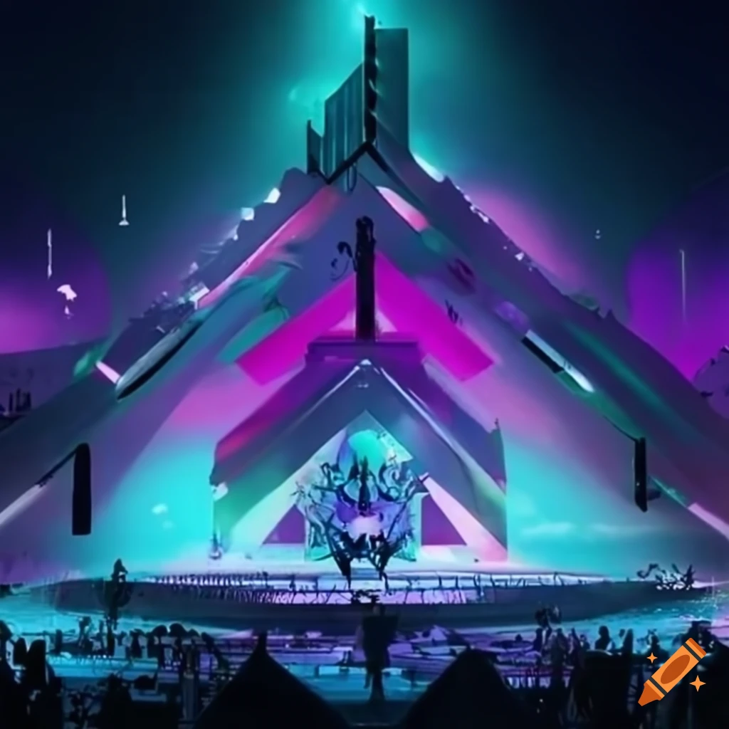 Creative concept for a popstar world tour stage design on Craiyon