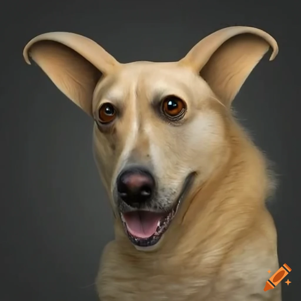 Yellow dog with human-like face on Craiyon