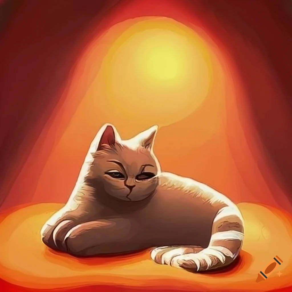 Cartoon wall art of cuddling cats on Craiyon