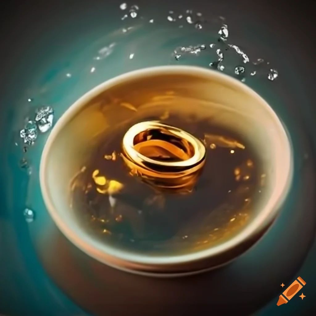 Gold ring submerged in a bowl of water