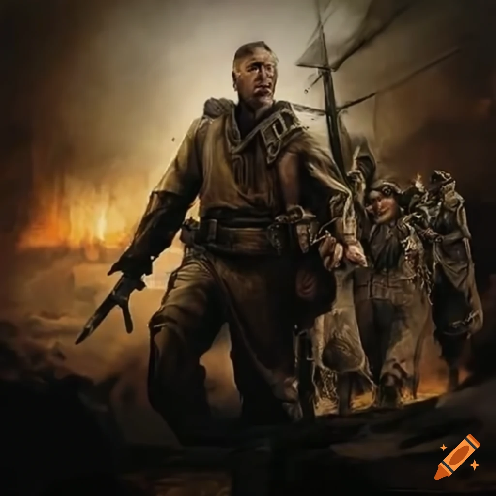 Thumbnail depicting a scene of war on Craiyon