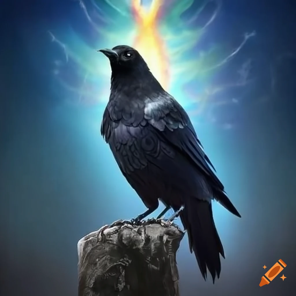 Image of a crow surrounded by heavenly light