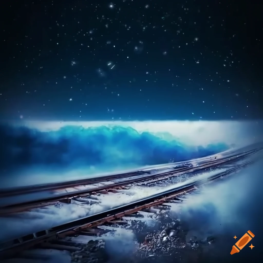 Photorealistic image of a gothic steam train in the colorful deep ...