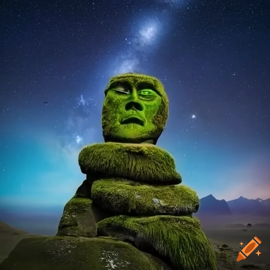 Sculpture of stone giants with human faces under the milky way on Craiyon