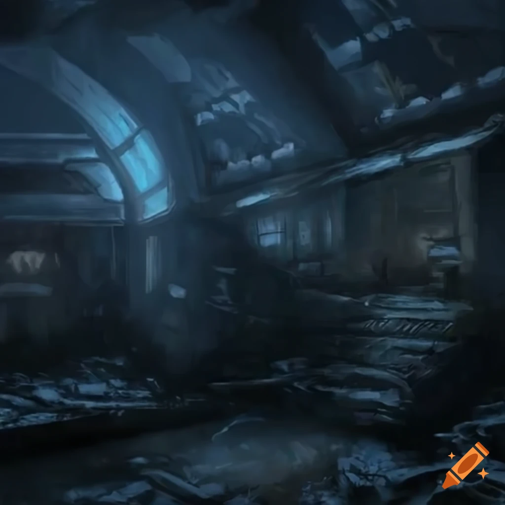 Concept art of an abandoned military snow base in halo game on Craiyon