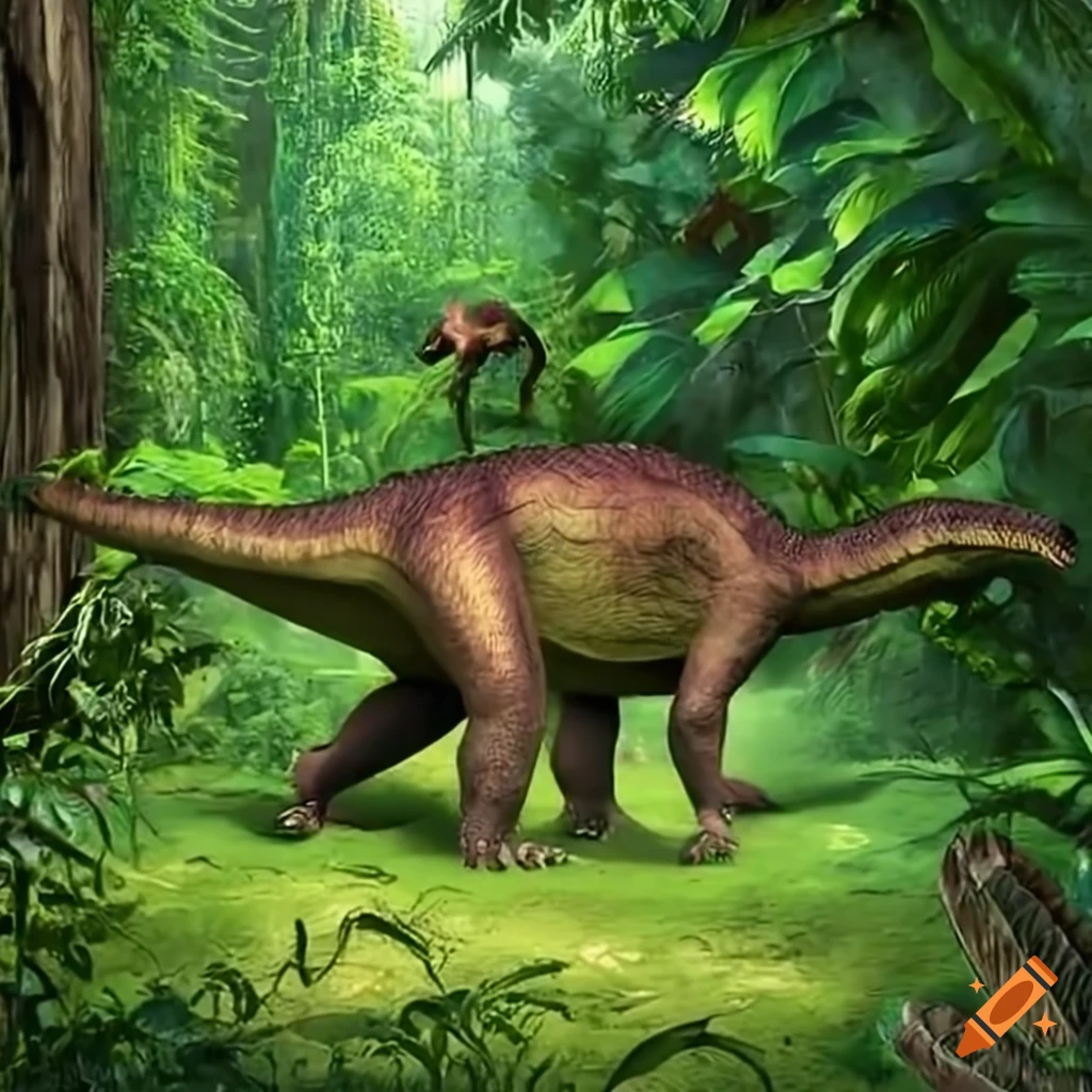 Dinosaur and monkey exploring the jungle