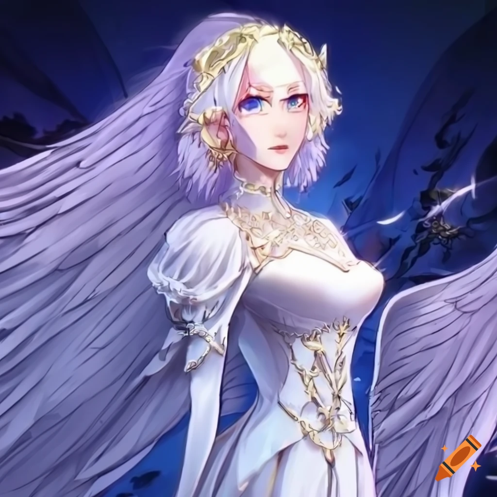 Artwork of an angelic goddess with wings and a mysterious dress on Craiyon
