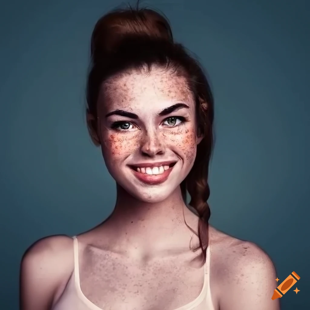Portrait Of A Beautiful Young Woman With Freckles And A Smile On Craiyon
