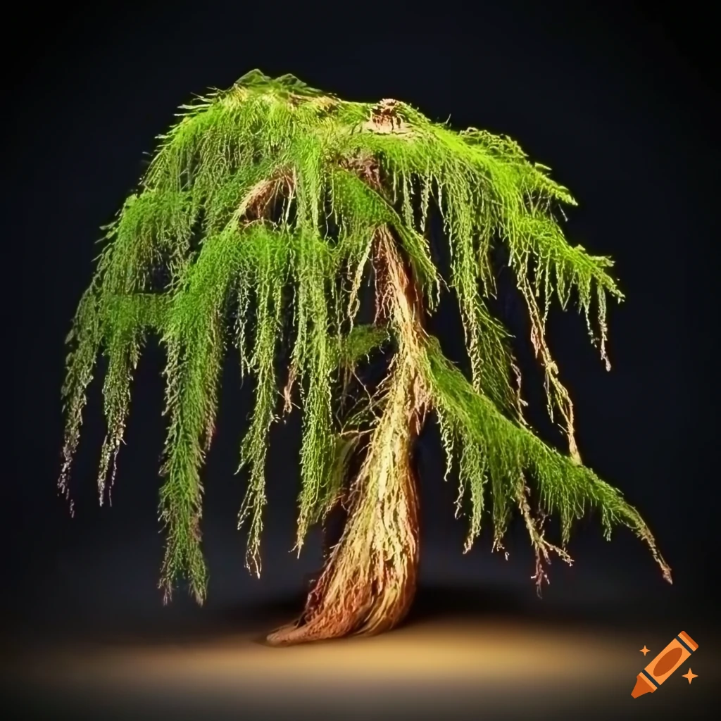 Hyperrealistic image of a curvy trunk of a weeping deodar cedar on Craiyon
