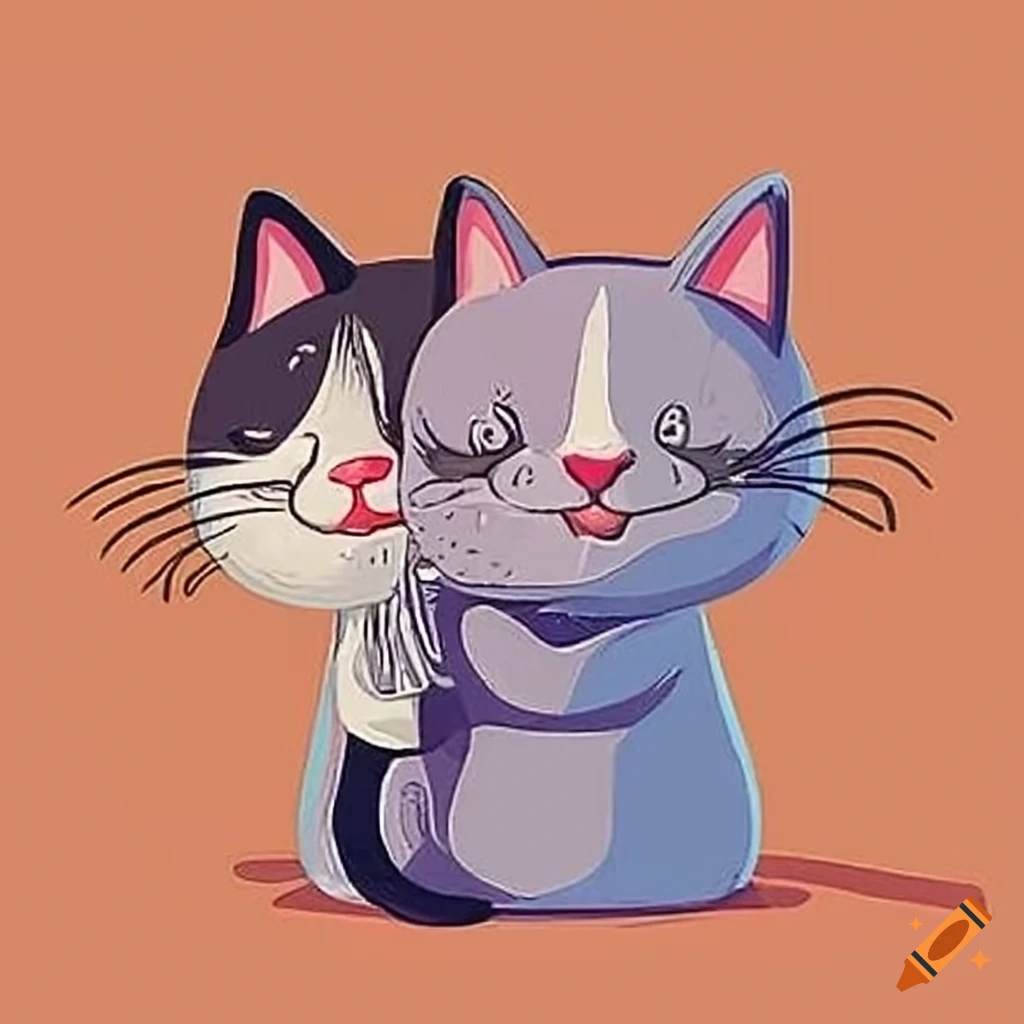Cartoon wall art of cuddling cats on Craiyon