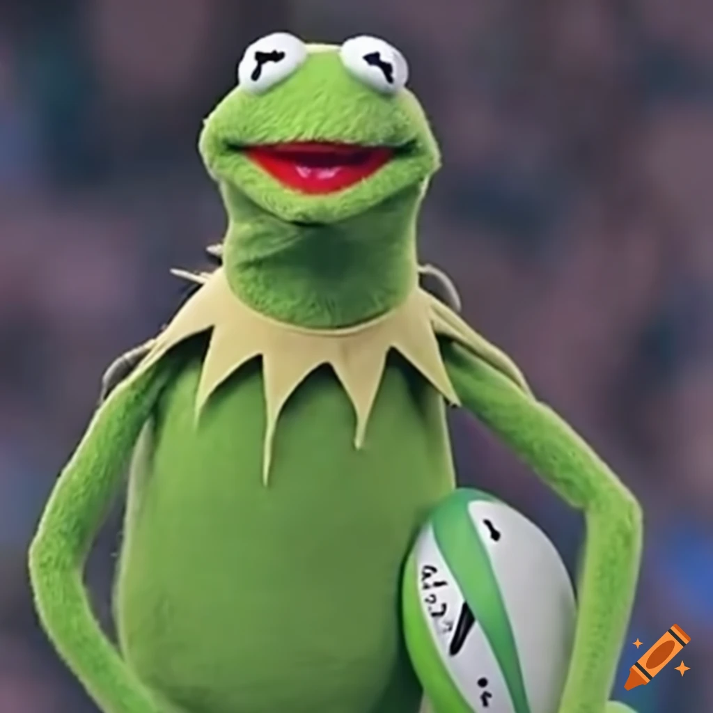 Kermit the Frog playing rugby on Craiyon