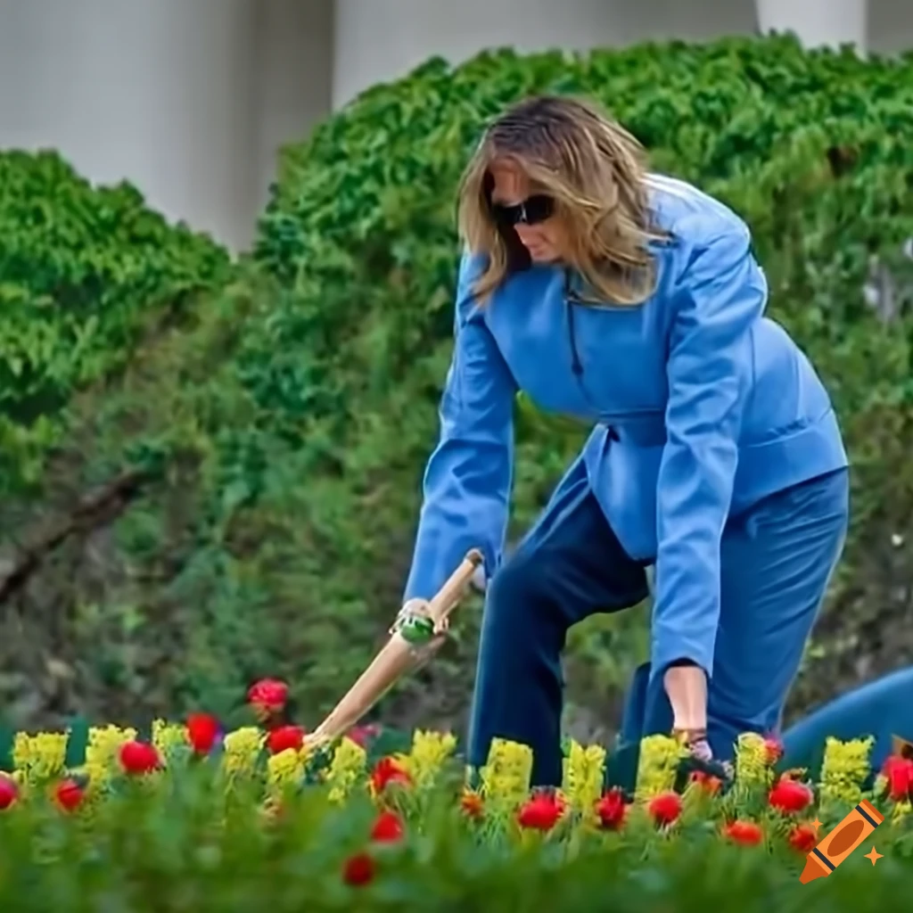 Satirical image of melania trump destroying flowers in the rose garden ...
