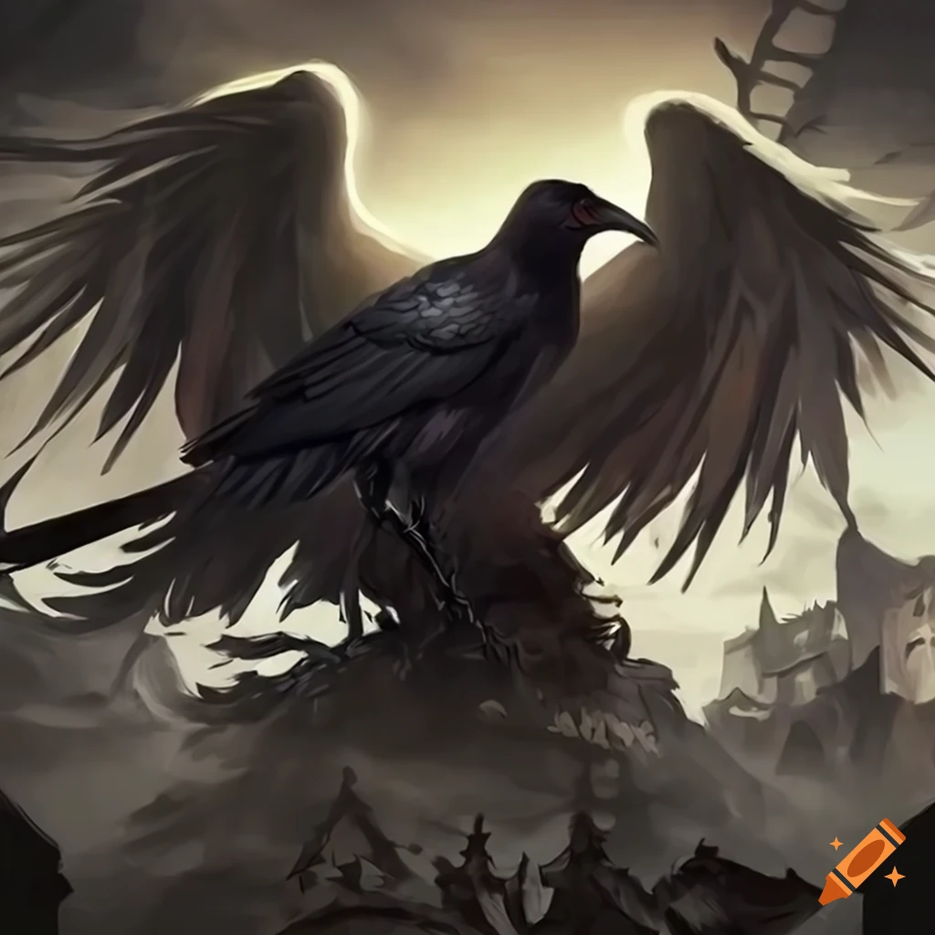 Fantasy crow in epic battle on Craiyon