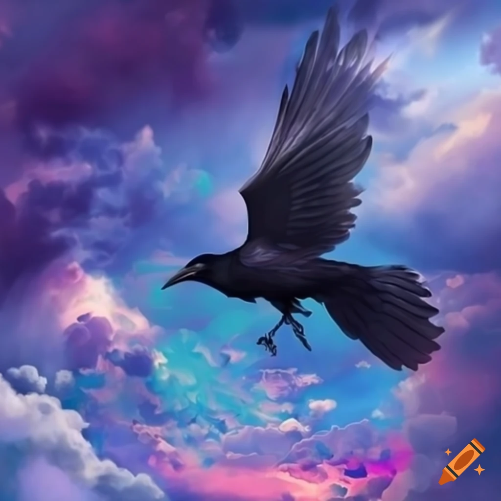 Fantasy crow on a cloud on Craiyon