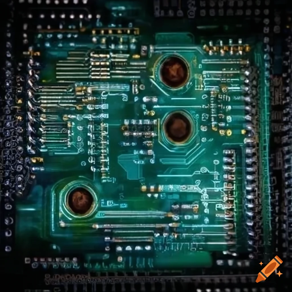 Close-up of a circuit board with wire eyes