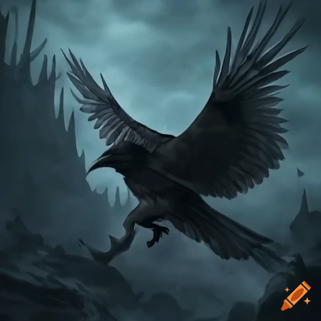 Image of a crow hero soaring through darkness on Craiyon