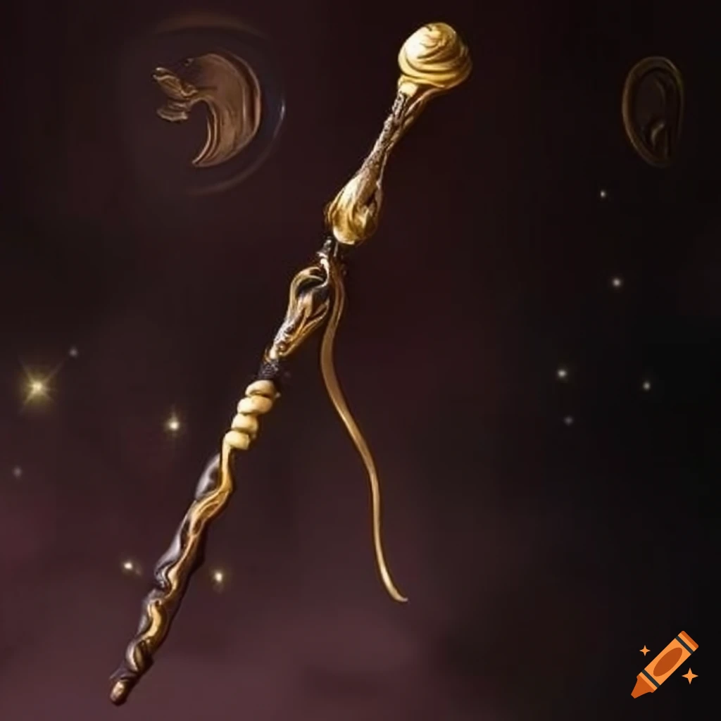 Celestial-inspired wand with dark wood and golden accents