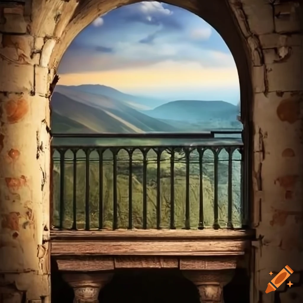Castle balcony overlooking tuscany on Craiyon