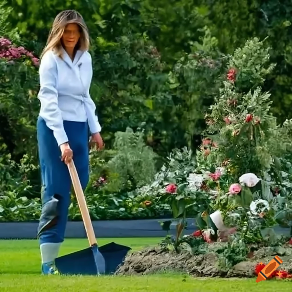 Image of melania trump gardening in the white house rose garden on Craiyon