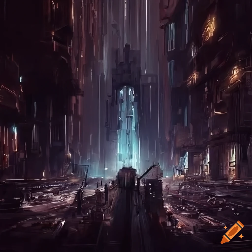 Futuristic city under attack by alien spaceships