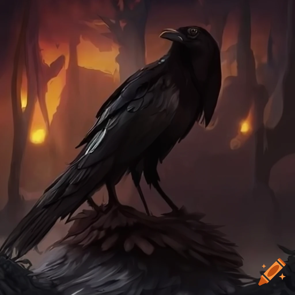 Image of a resurrected crow in a heroic fantasy setting