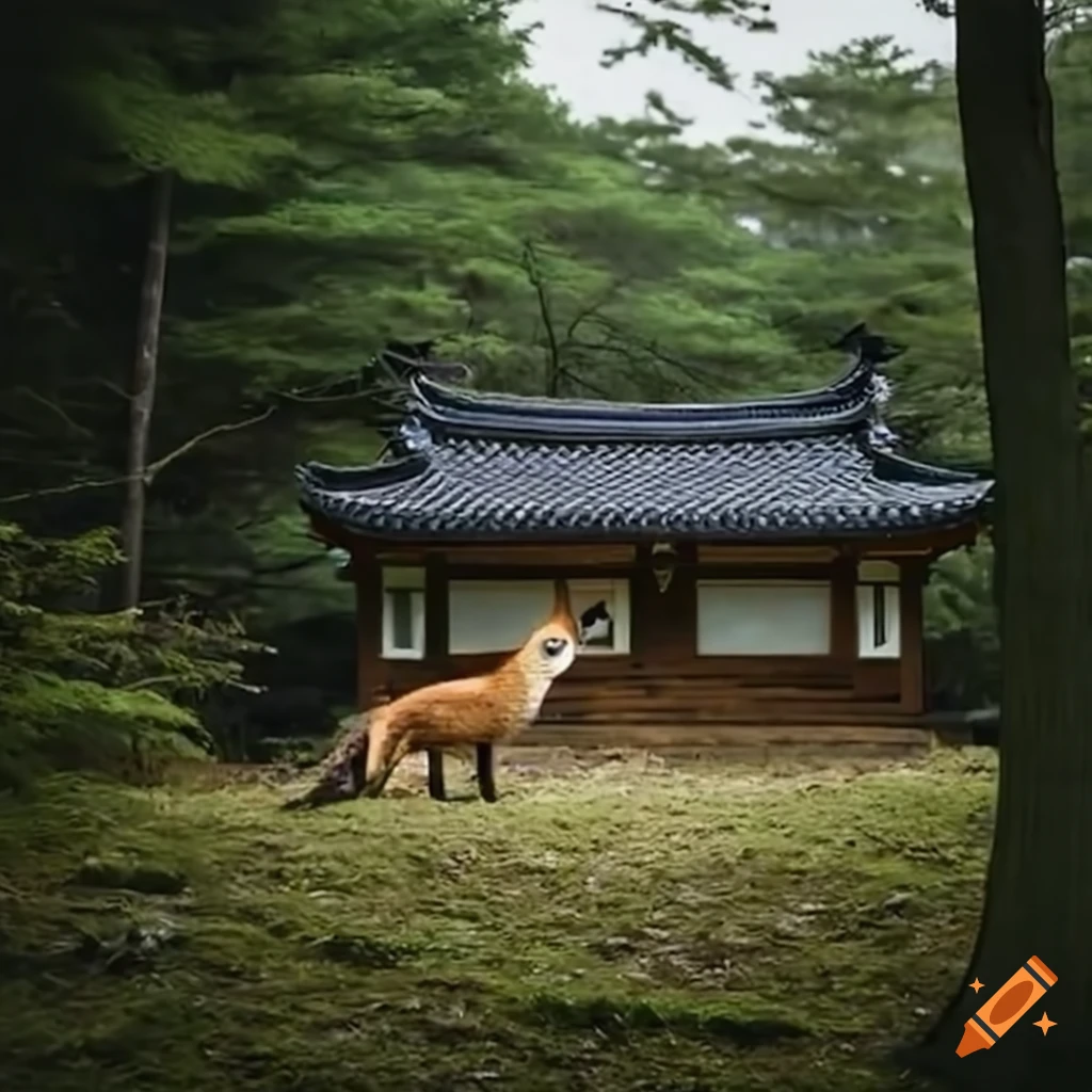 South korean house surrounded by forest with a fox on Craiyon