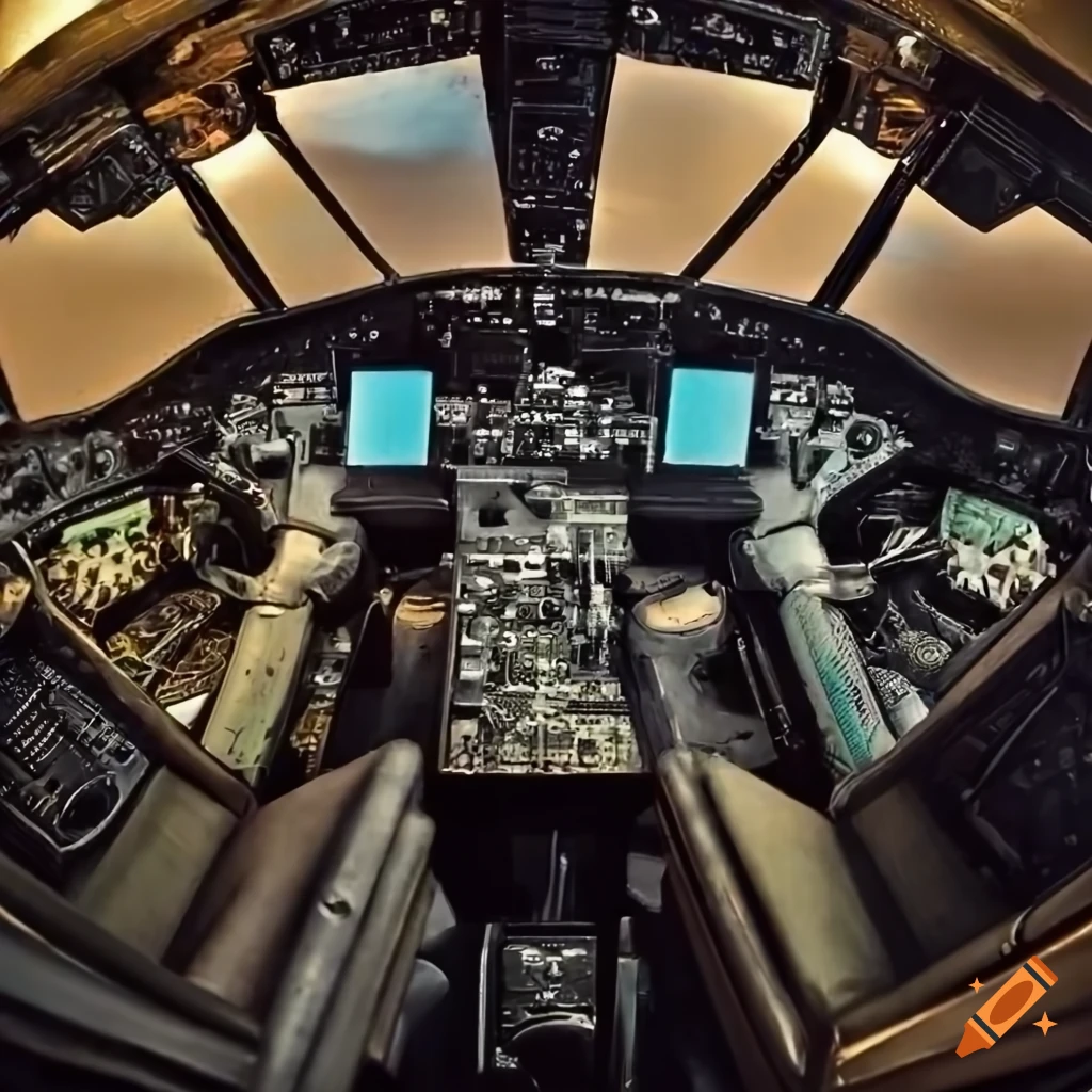 Retro spaceship cockpit with blacked-out windows on Craiyon