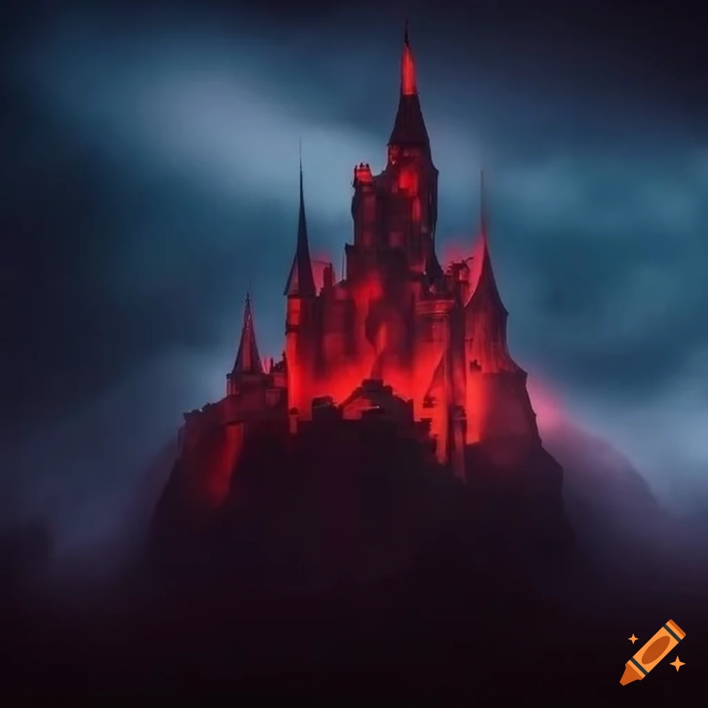 Dreamy artwork of a dark and misty castle