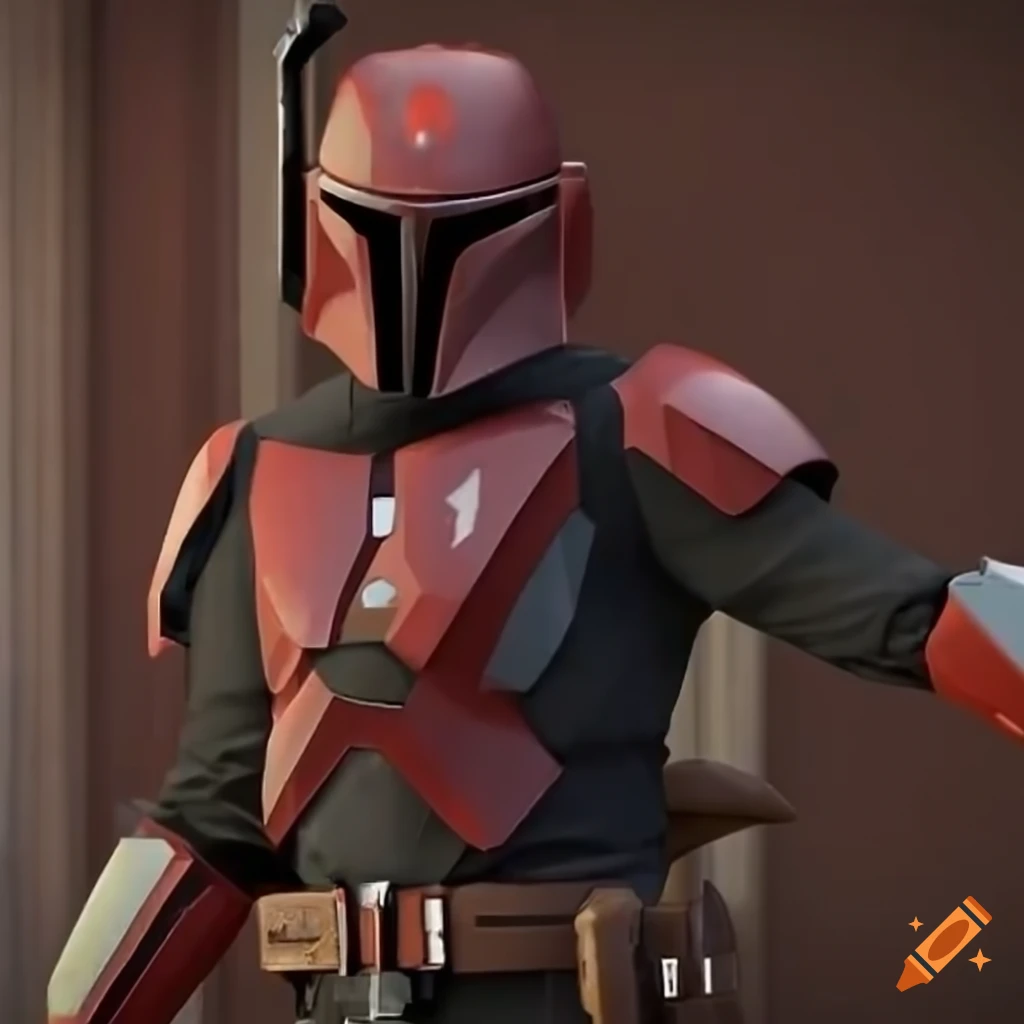 Red polygonal art of mandalorian