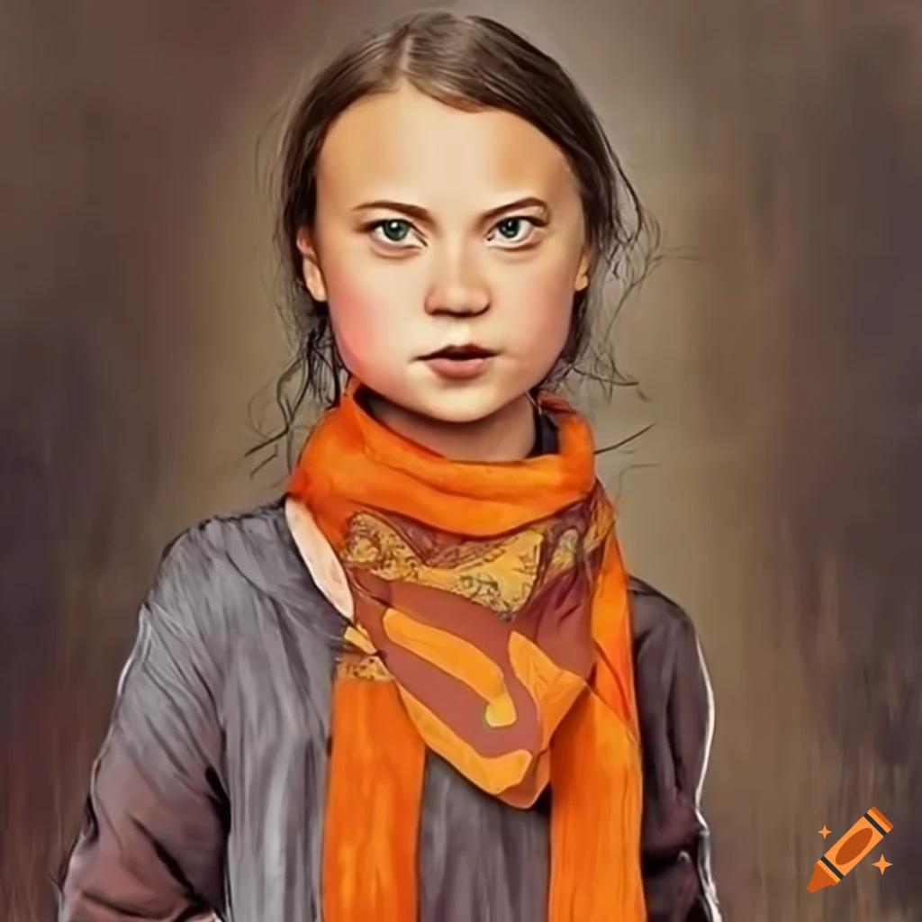 Greta thunberg pinup in klimt style with orange scarf