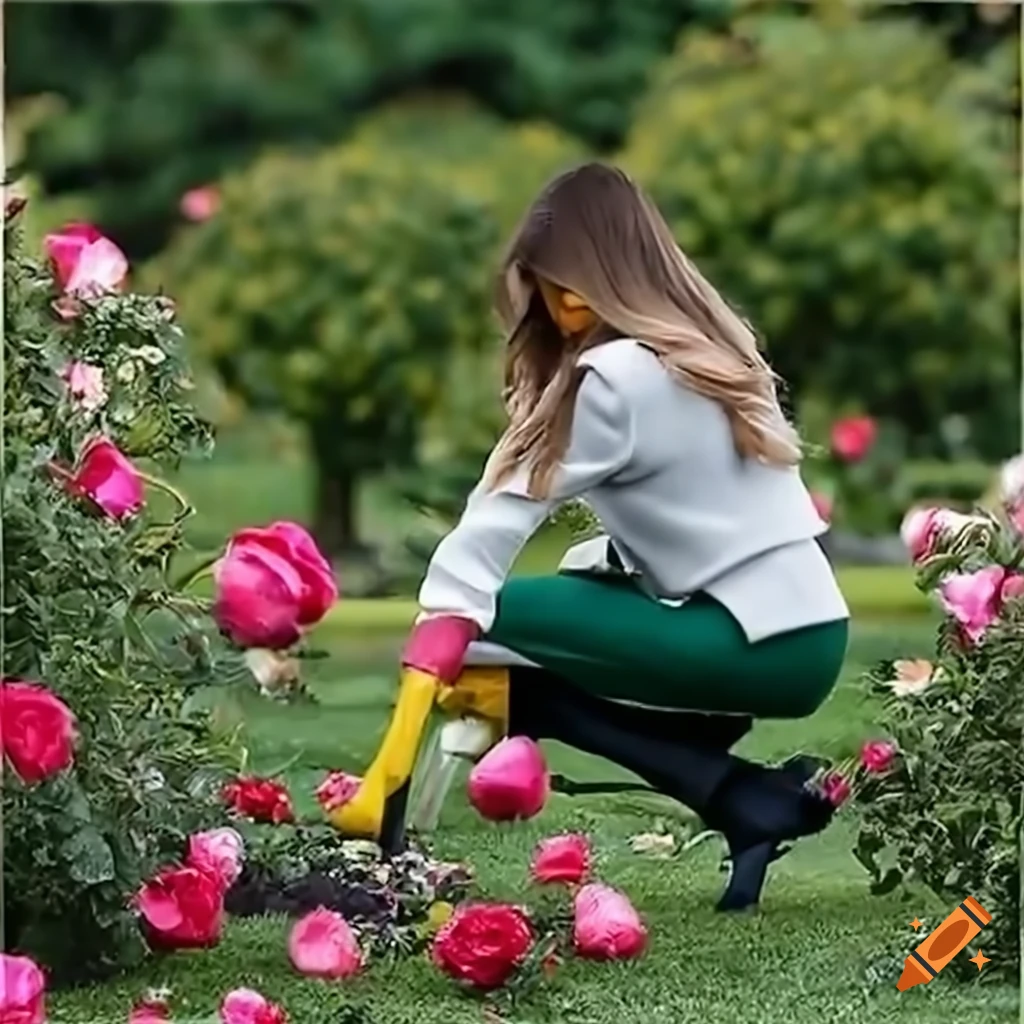 Melania Trump destroying flowers in the Rose Garden on Craiyon