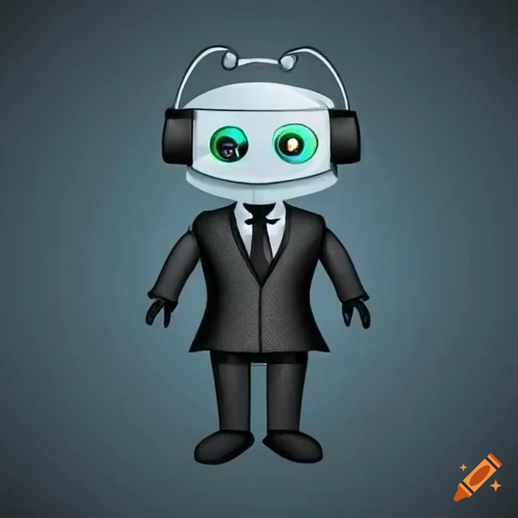 Cute robot in a black suit opening a window on Craiyon