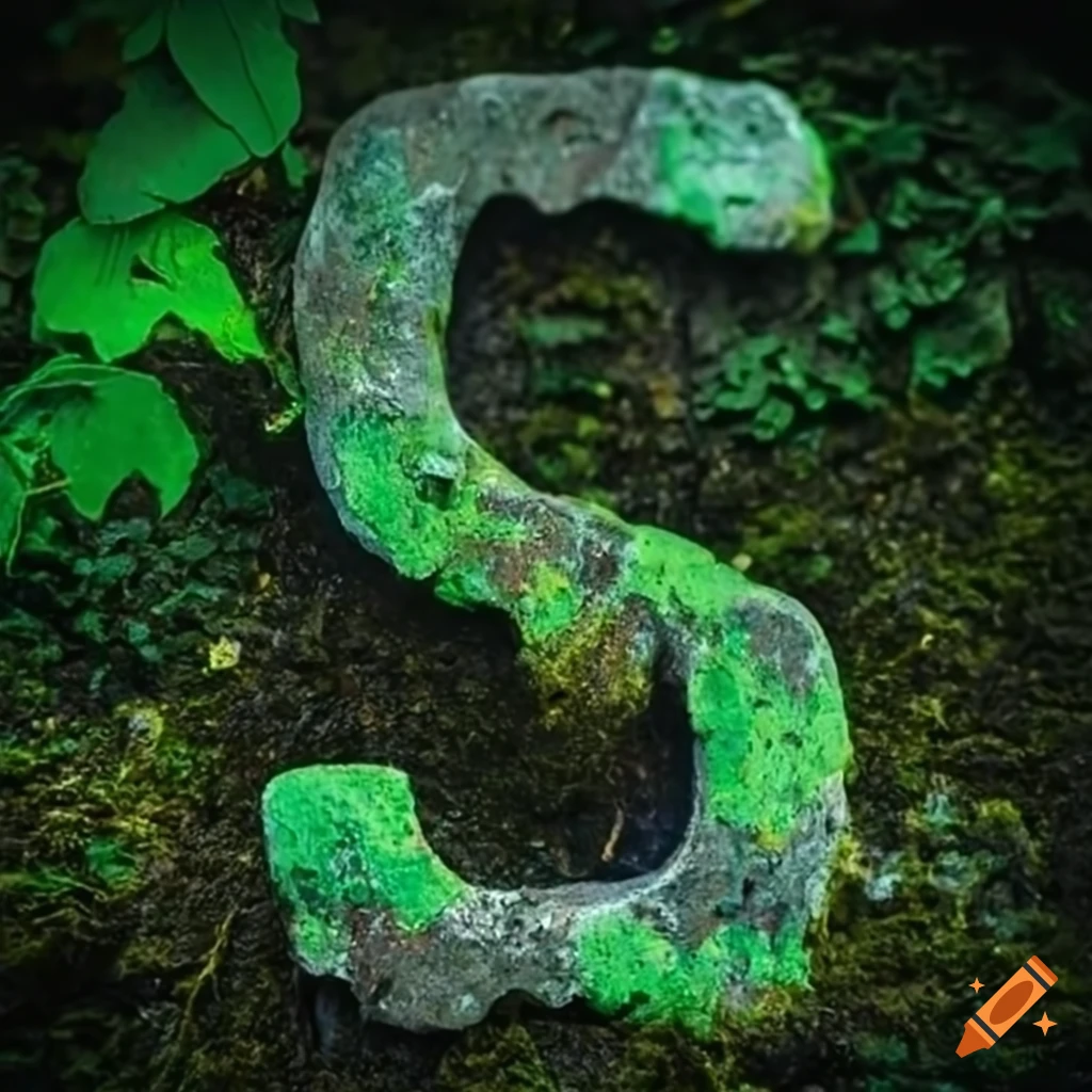 Ancient moss-covered stone letter h