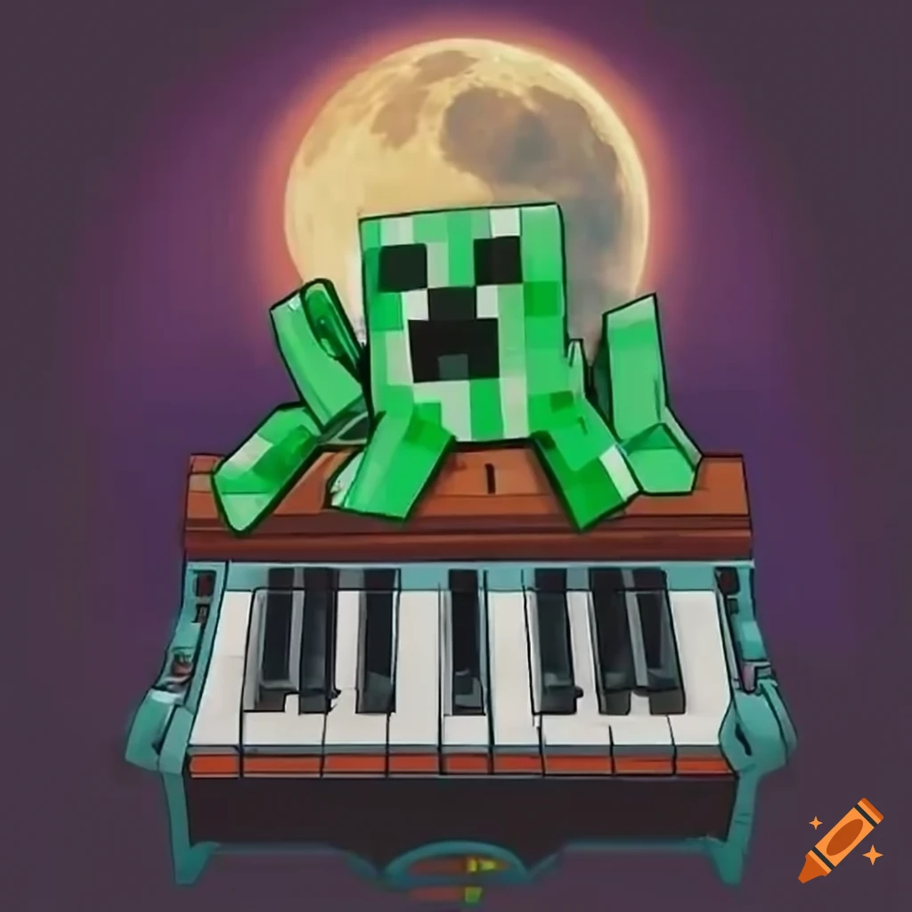 Minecraft creeper playing piano on the moon on Craiyon