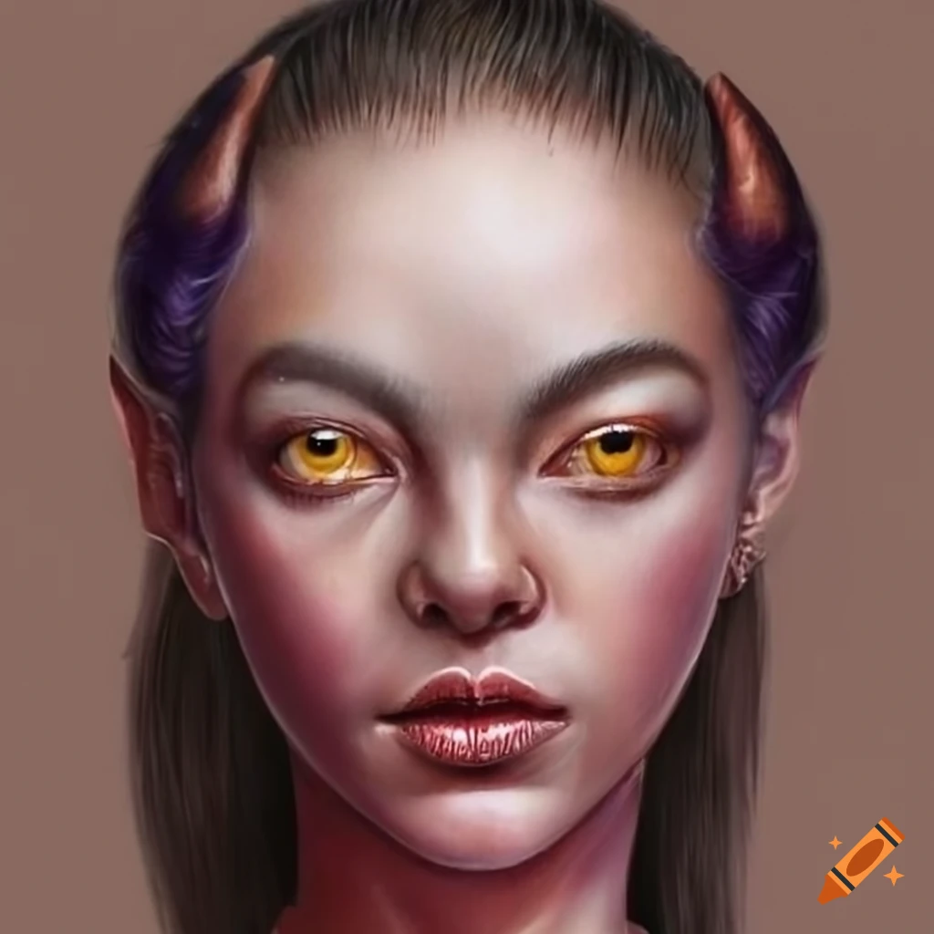 Hyperrealistic drawing of a cute humanoid demoness with horns on Craiyon