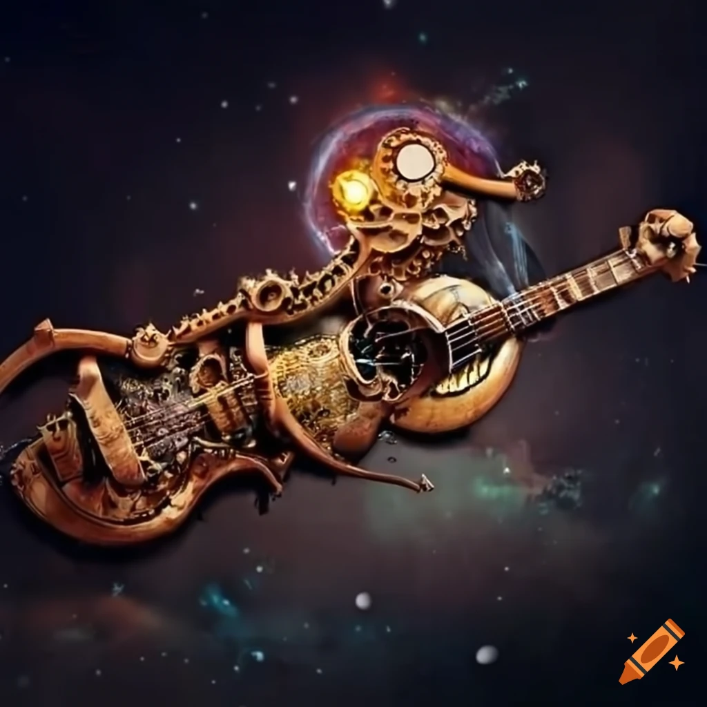 Steampunk space dinosaur contraption guitar on Craiyon