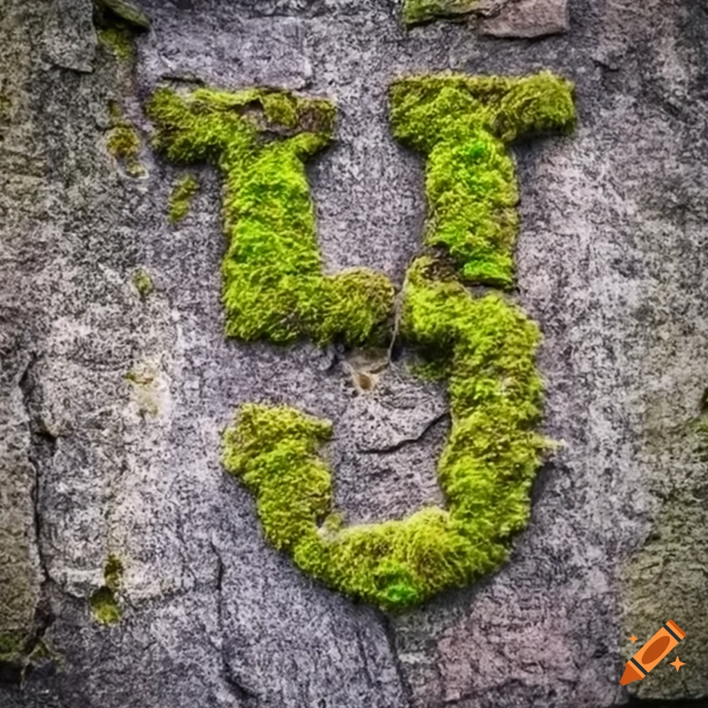 Moss-covered ancient stone letter l on Craiyon