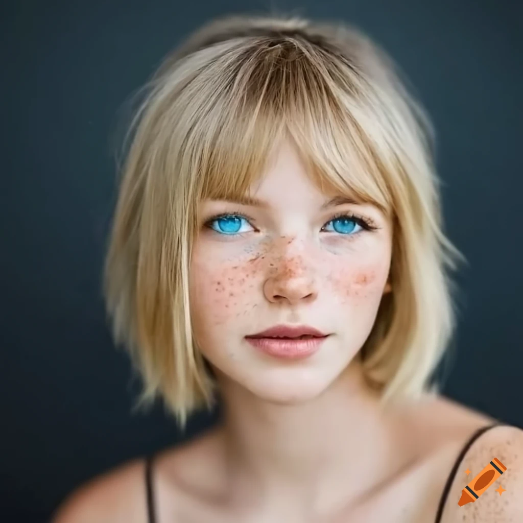 Portrait Of A Girl With Freckles And Blue Eyes