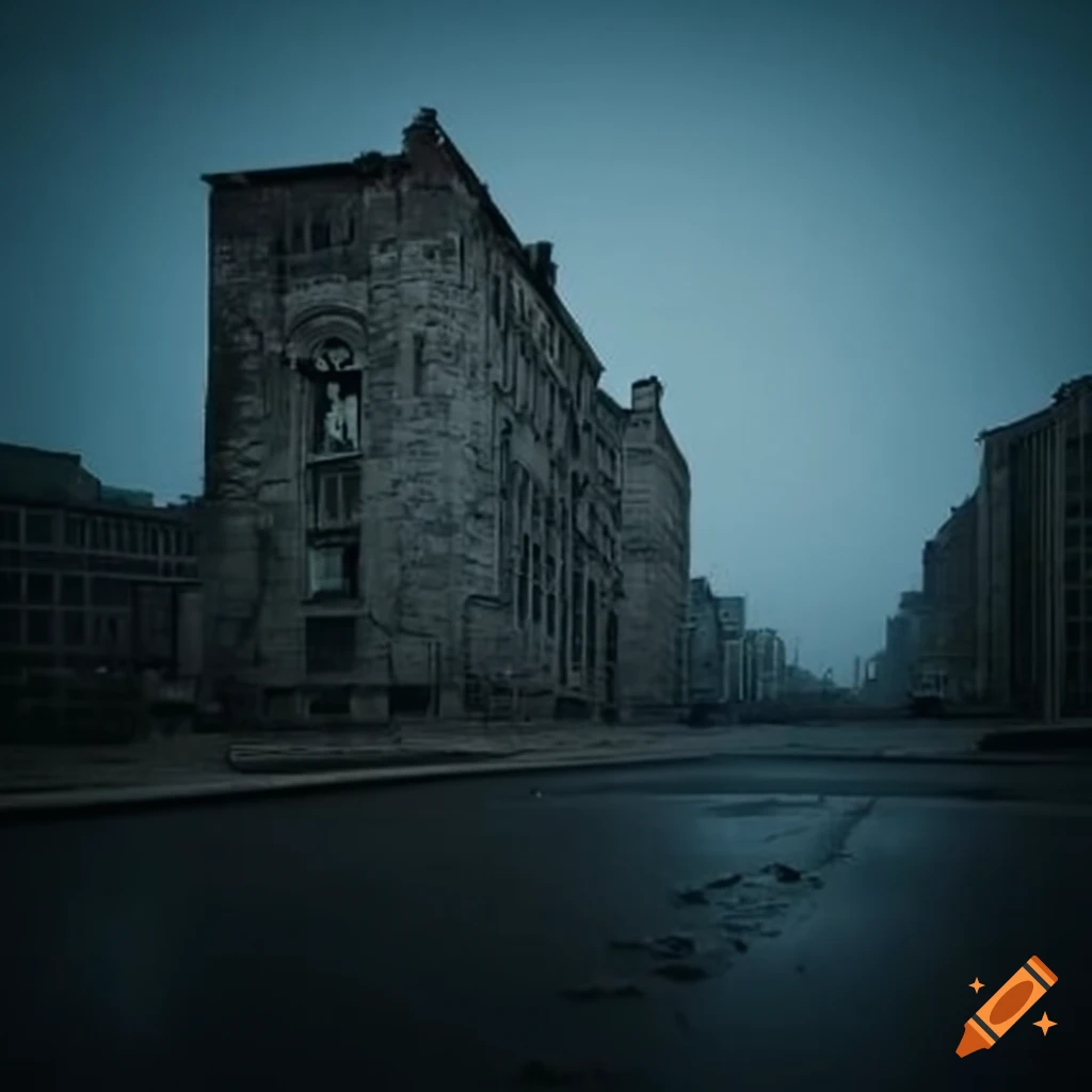 Nighttime view of a post-soviet city on Craiyon