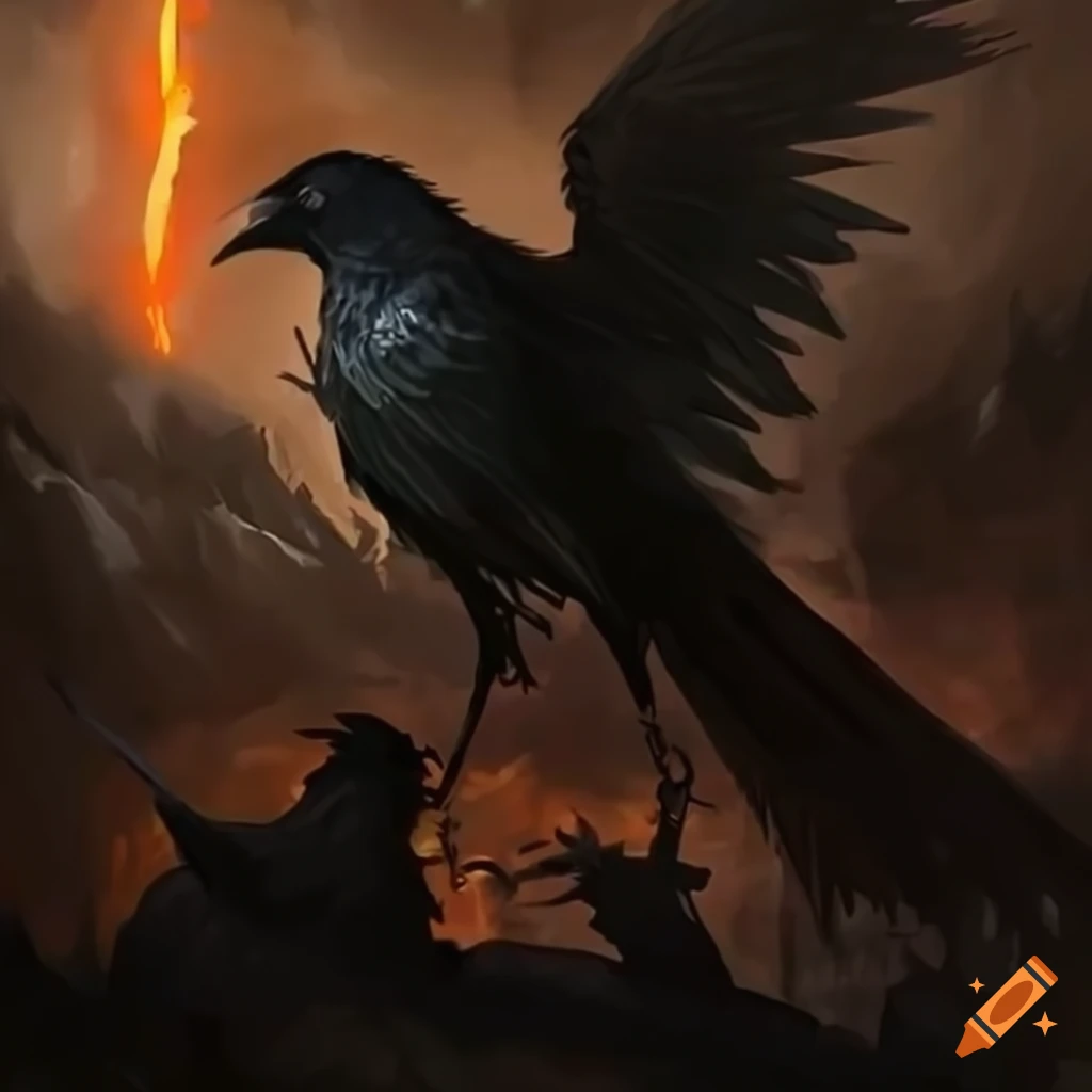 Epic battle of a crow against an evil army