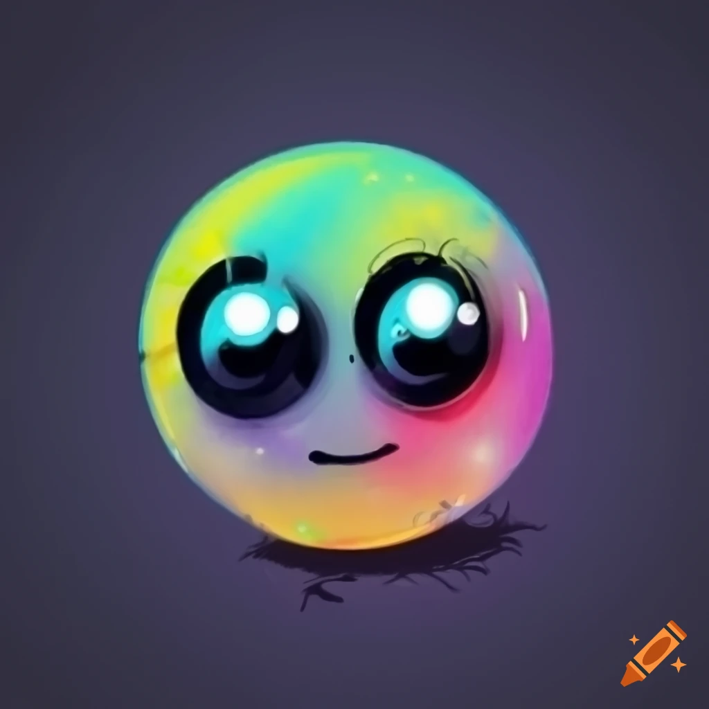 Translucent smiling cartoon circle in the forest on Craiyon