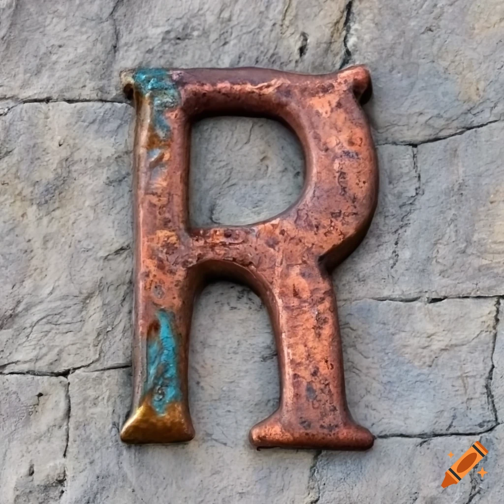 Brass and copper ancient stone letter f on Craiyon