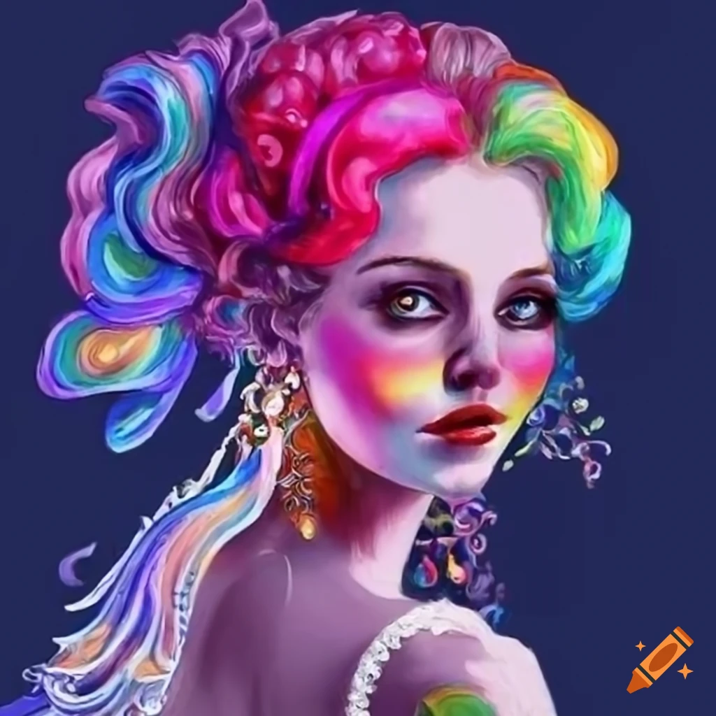 Rainbow-colored rococo drawing on Craiyon