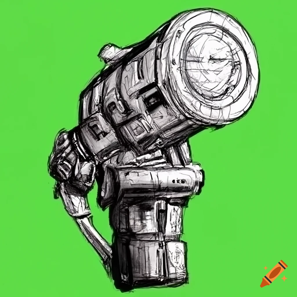 Sketch art of a giant metal cannister on Craiyon