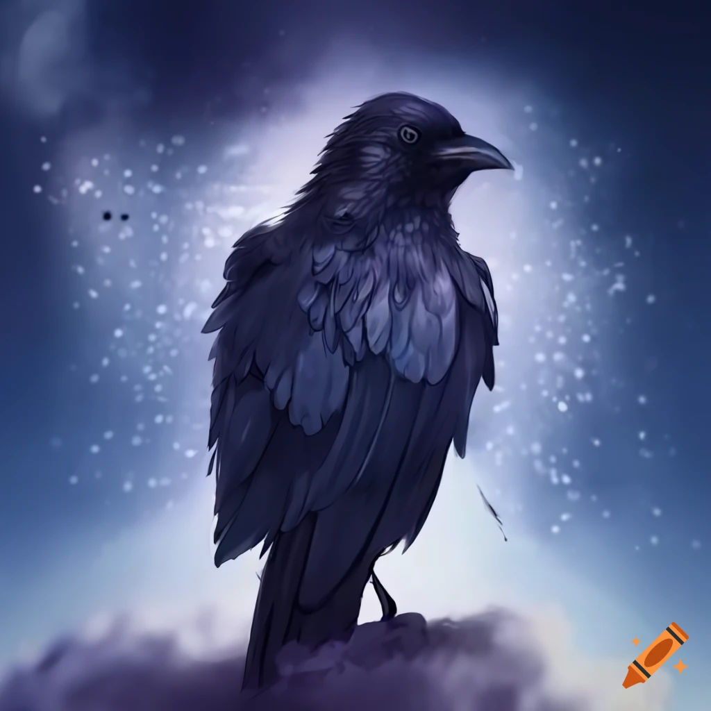 Fantasy crow in a heavenly setting on Craiyon
