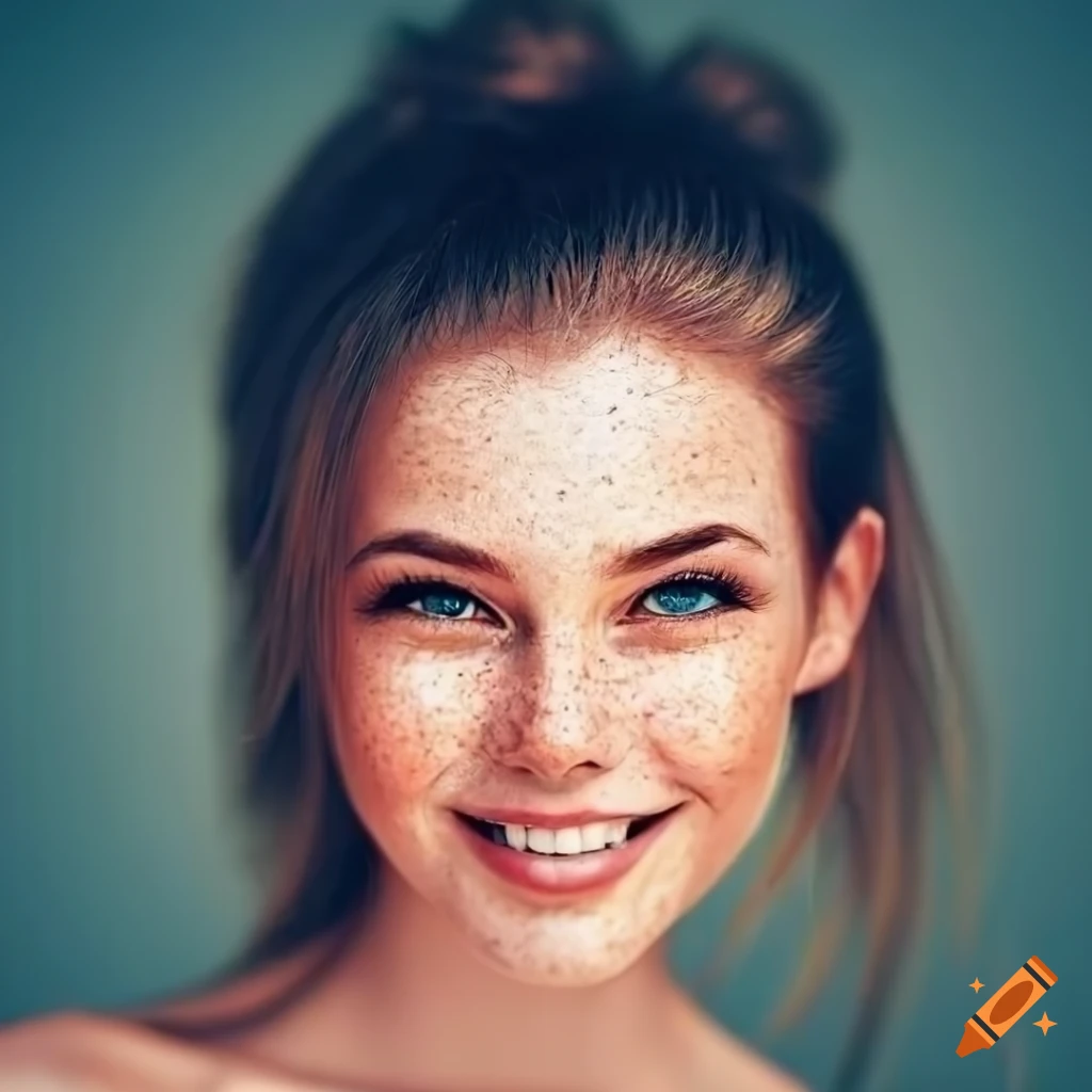 Portrait of a beautiful woman with freckles and blonde hair on Craiyon