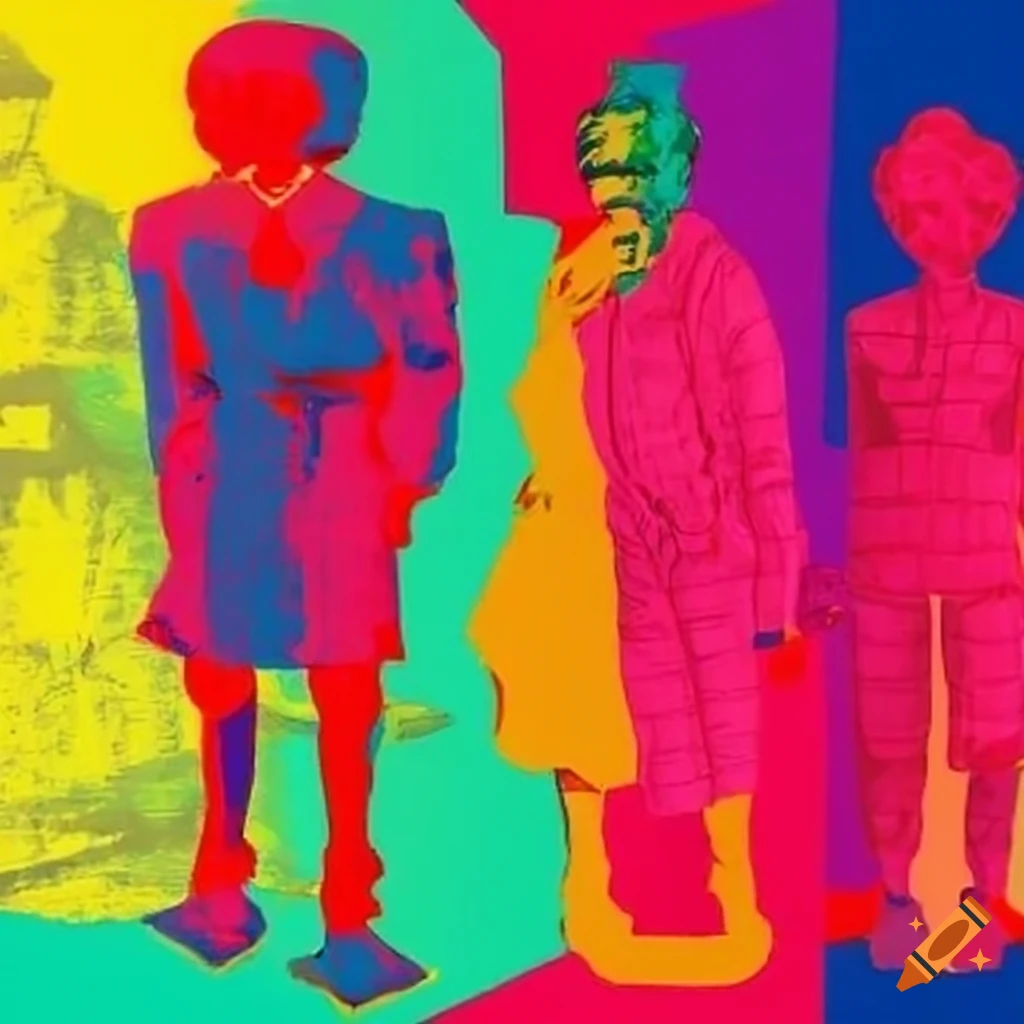 Andy warhol style image of action figures on Craiyon