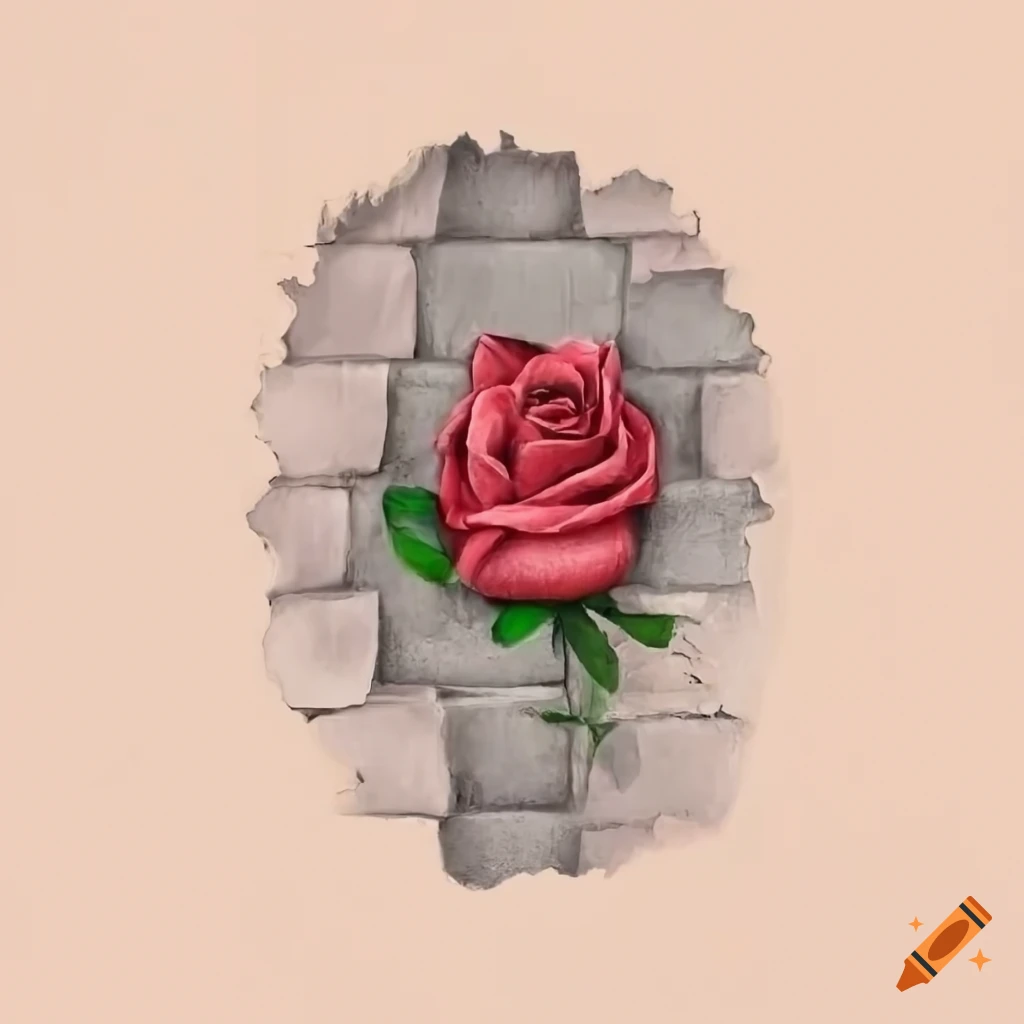 Symbolic artwork of a rose in a brick wall on Craiyon