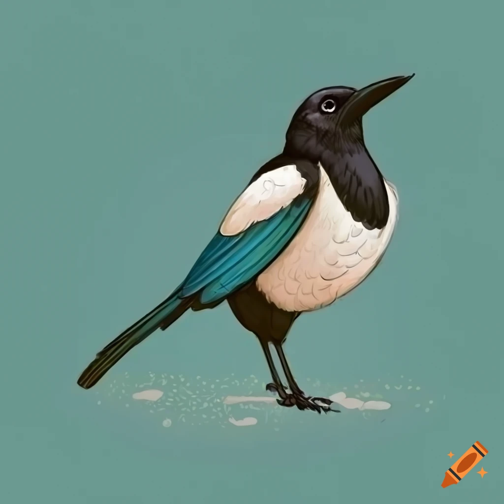 Cartoon illustration of a magpie on Craiyon